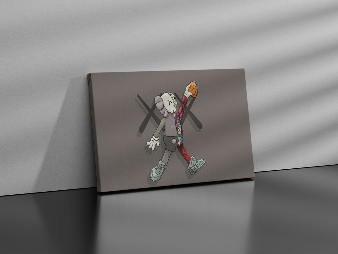 Kaws Playing Basketball Canvas, Kaws Pop Art, Kaws Prints, Cartoon Wall ...