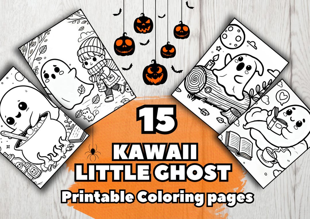 Kawaii Ghost Halloween Coloring Pages - Cute Ghost Printables for Easy ...