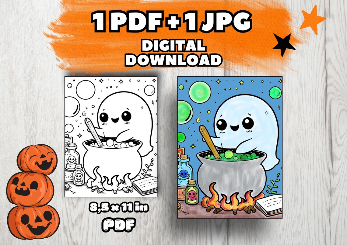 Kawaii Ghost Halloween Coloring Pages - Cute Ghost Printables for Easy ...