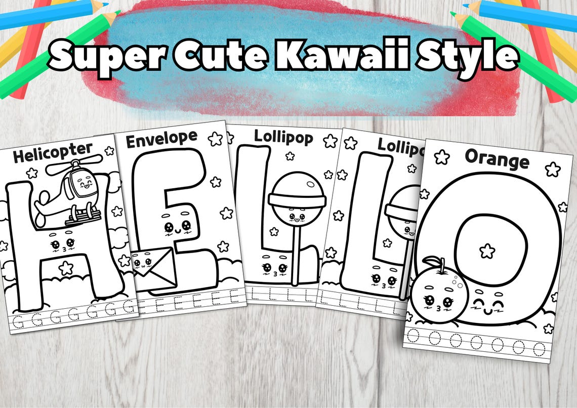 ABC Coloring Pages for Kids Cute Kawaii ABC Printable PDF Preschool ...