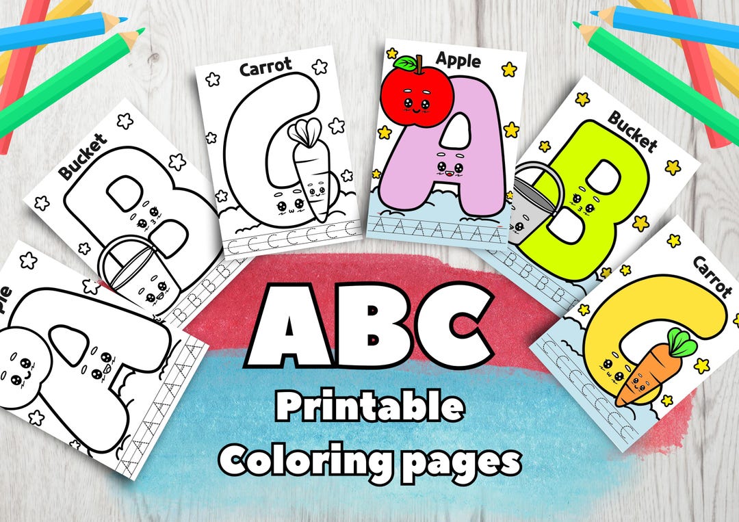 Páginas para colorear ABC para niños Lindo PDF imprimible Kawaii ABC ...