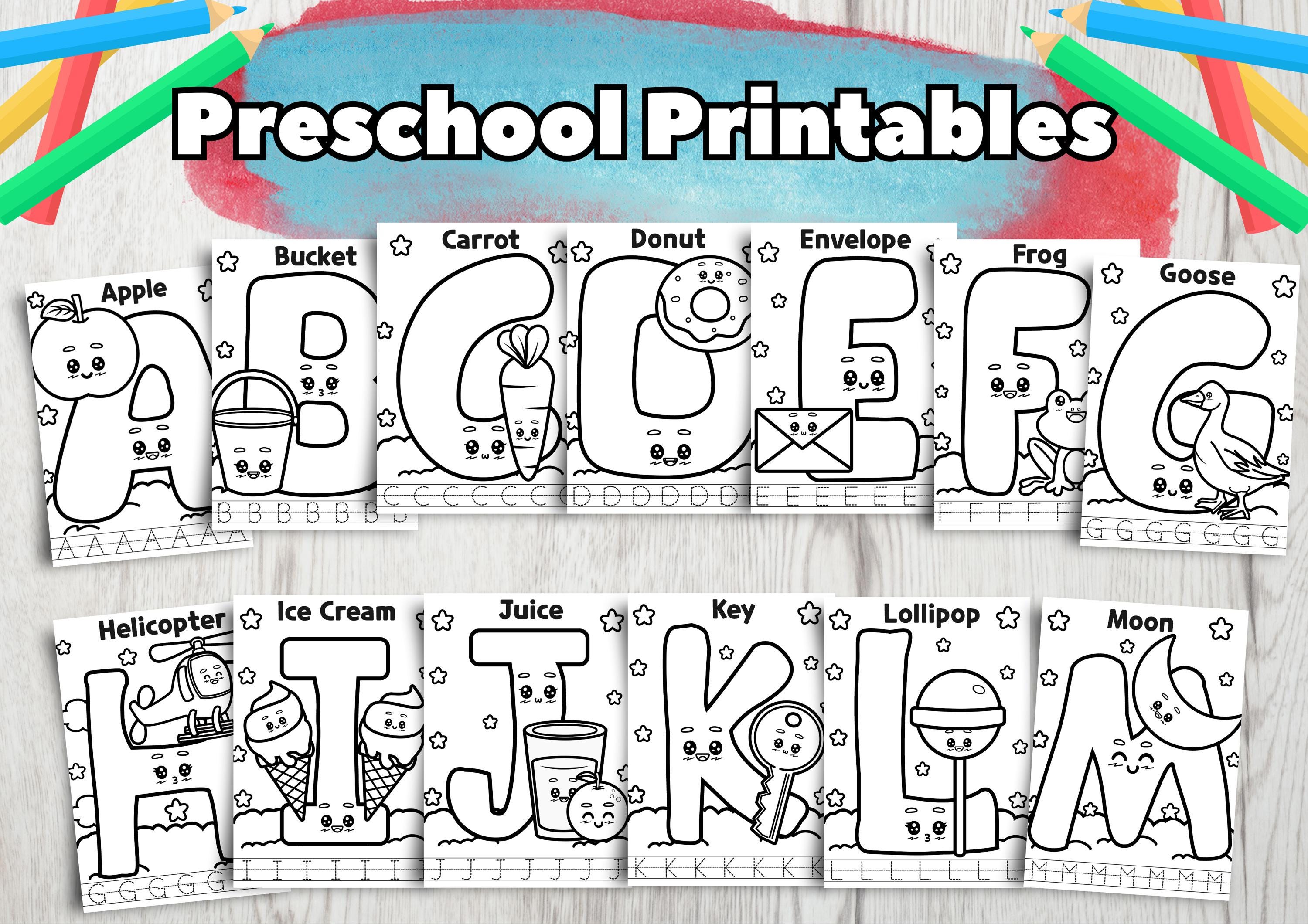 ABC Coloring Pages for Kids Cute Kawaii ABC Printable PDF Preschool ...