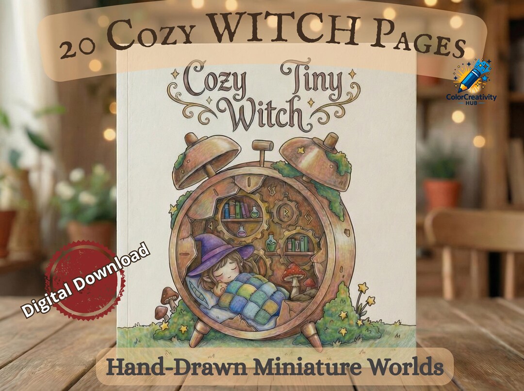 Tiny Witch Coloring Pages for Procreate & Print | Cozy Pocket Witch ...