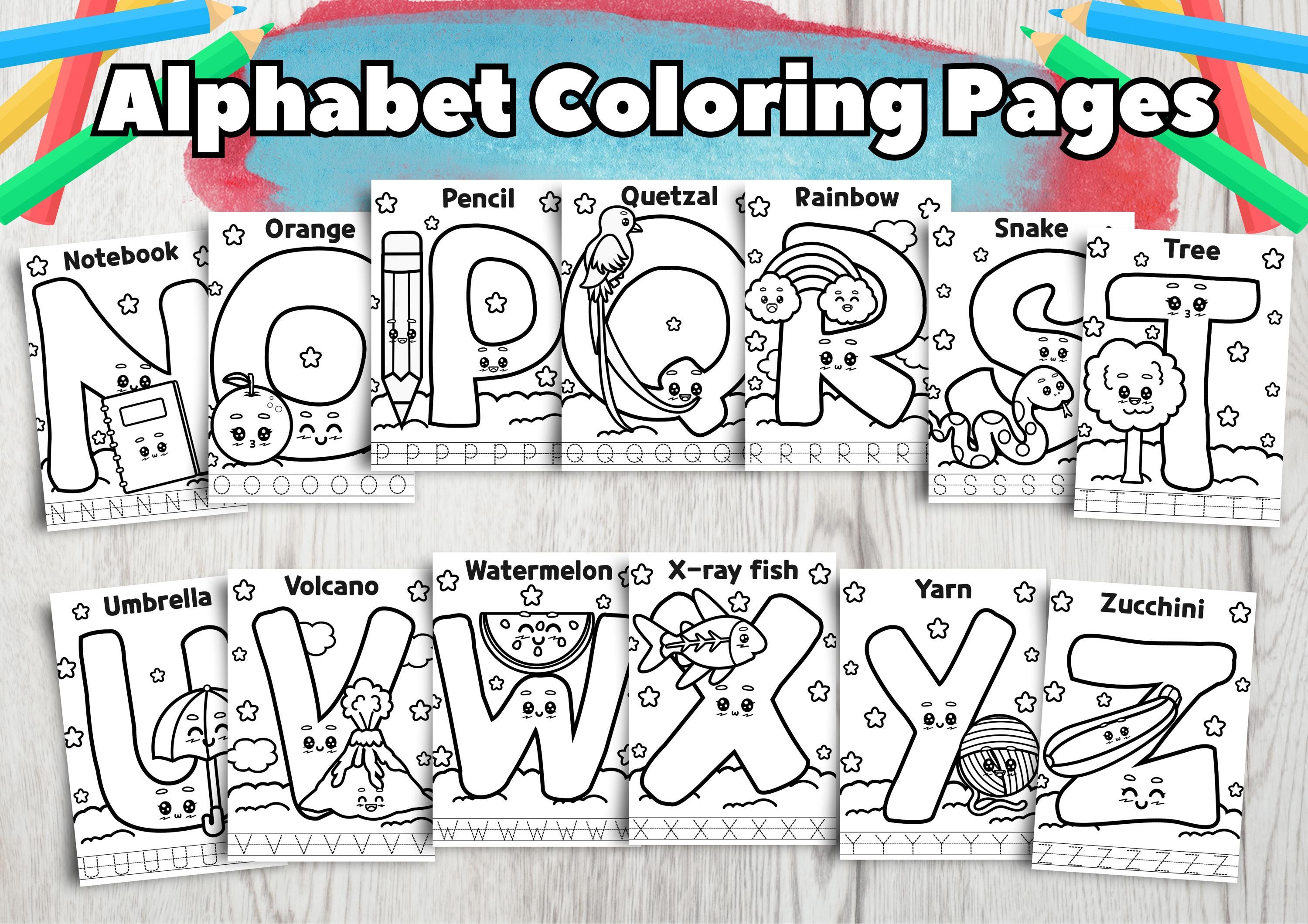 ABC Coloring Pages for Kids Cute Kawaii ABC Printable PDF Preschool ...