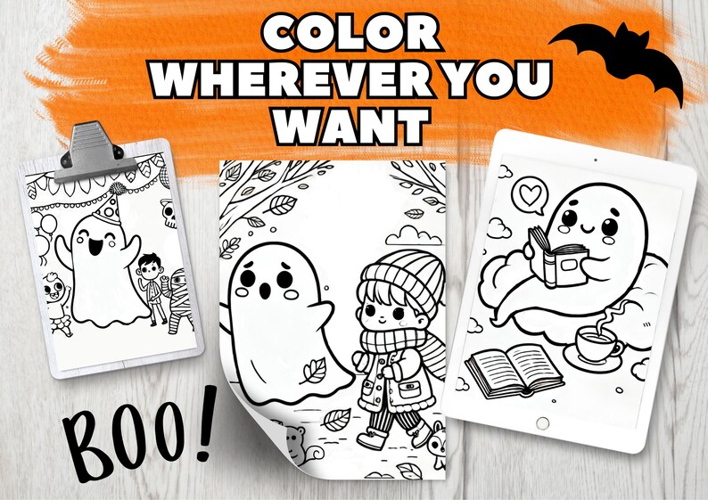 Kawaii Ghost Halloween Coloring Pages - Cute Ghost Printables for Easy ...