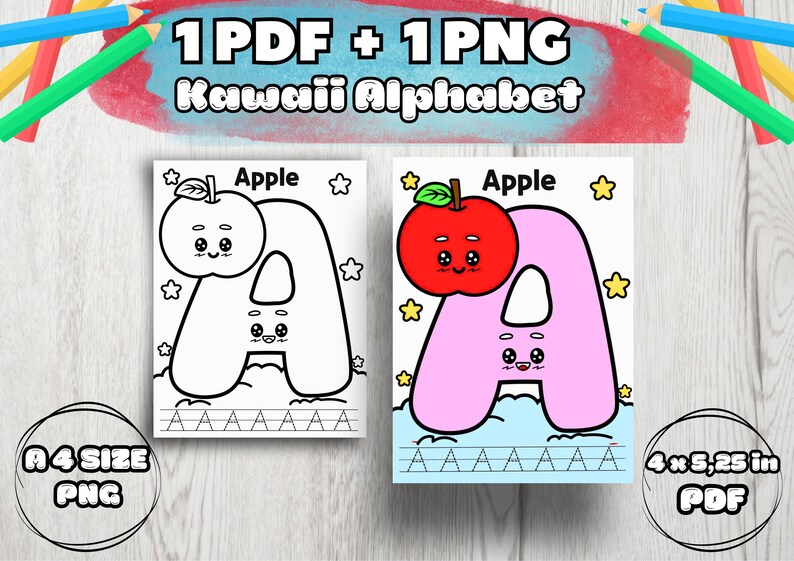 ABC Coloring Pages for Kids Cute Kawaii ABC Printable PDF Preschool ...