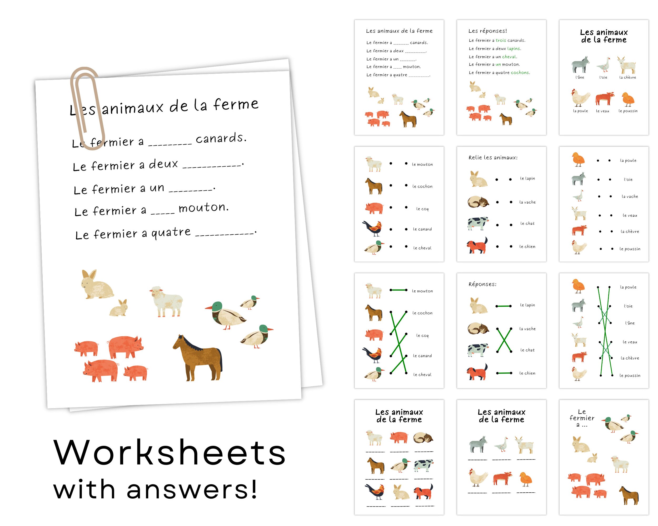 FRENCH FARM ANIMALS - Flashcards, Posters, Worksheets - Etsy