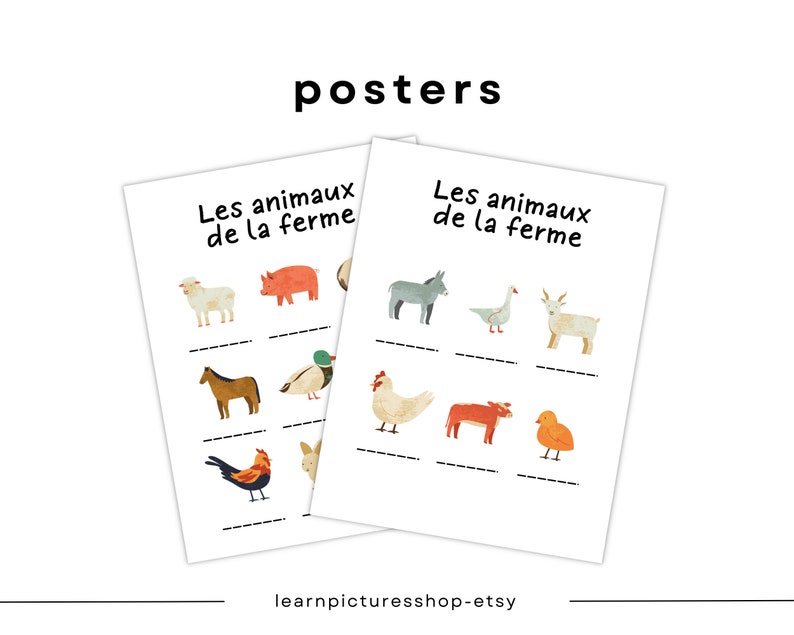 FRENCH FARM ANIMALS Flashcards, Posters, Worksheets - Etsy