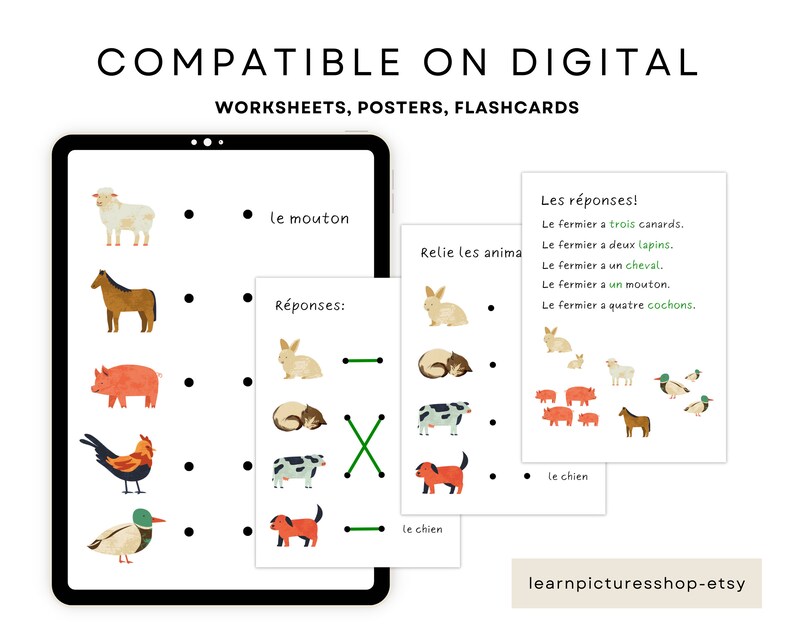 FRENCH FARM ANIMALS Flashcards, Posters, Worksheets - Etsy