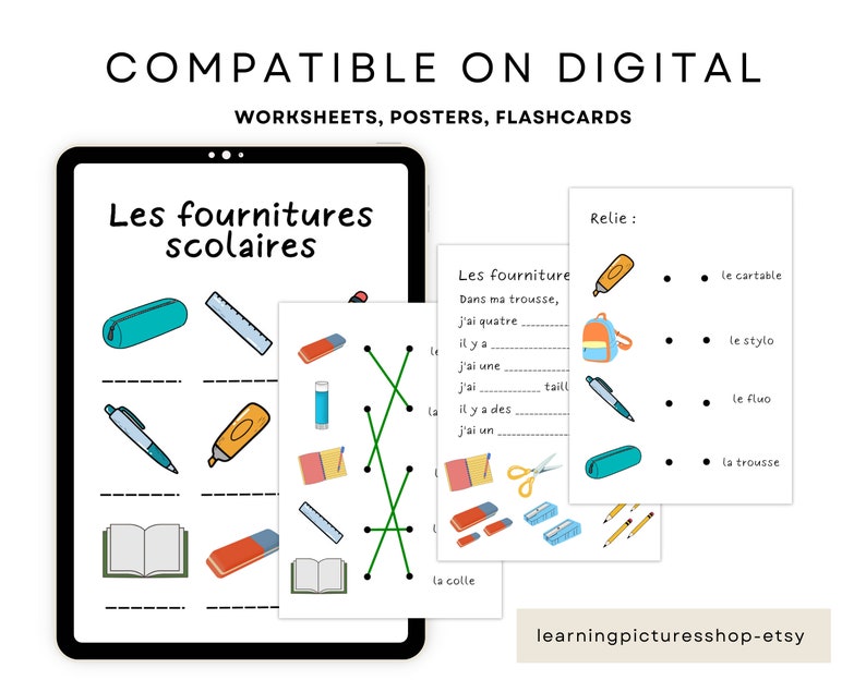 FRENCH SCHOOL SUPPLIES - Flashcards, Posters, Worksheets - Etsy