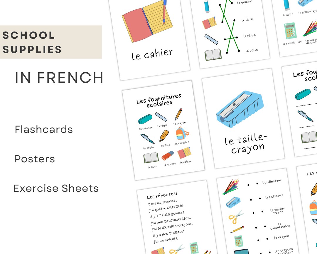 FRENCH SCHOOL SUPPLIES - Flashcards, Posters, Worksheets - Etsy