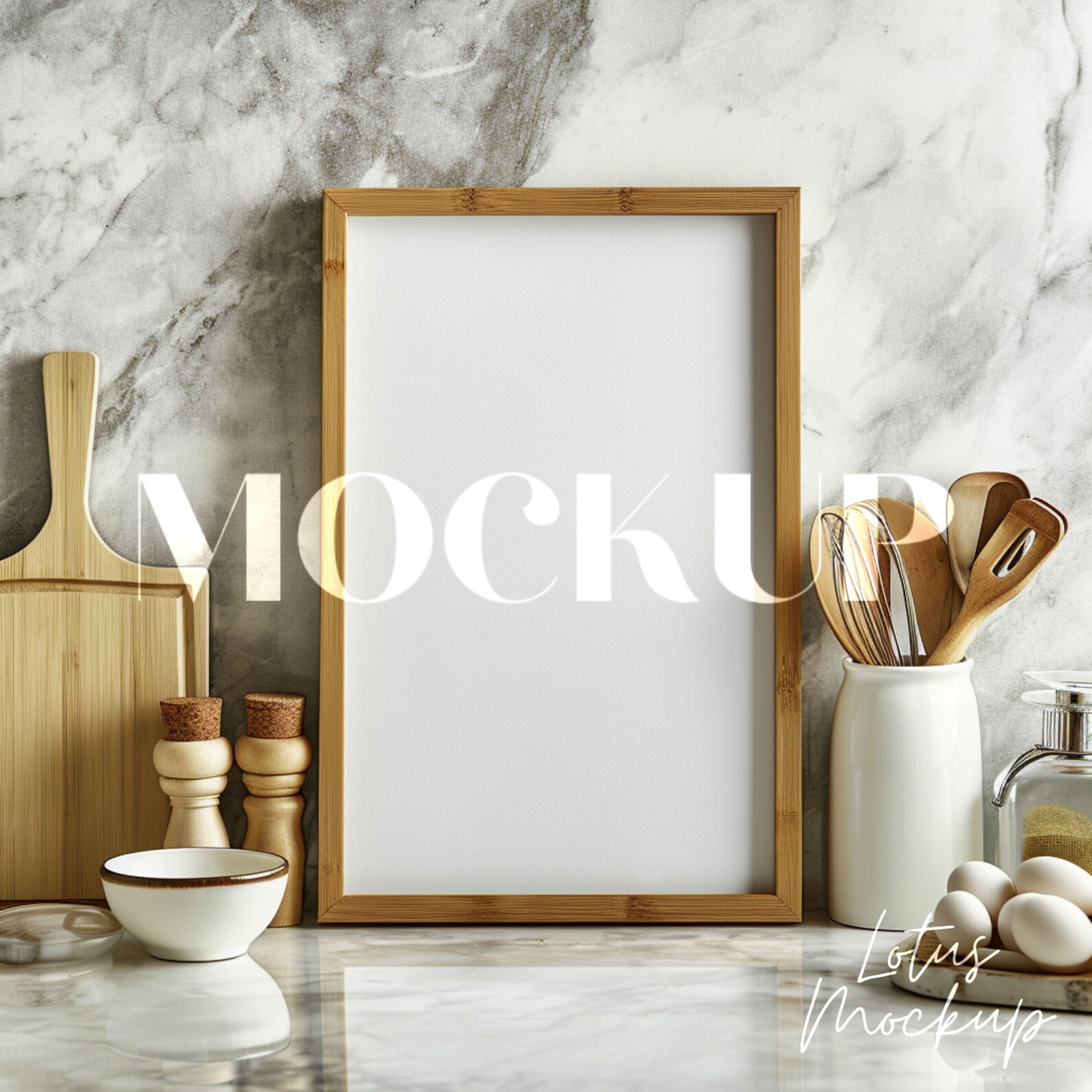 Kitchen Frame on Table Countertop Kitchen Mockup Minimal Interior DIN A ...