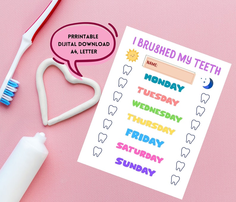 Kids Brushed Teeth Routine Chart, Brush Your Teeth, Brush Teeth Chart ...