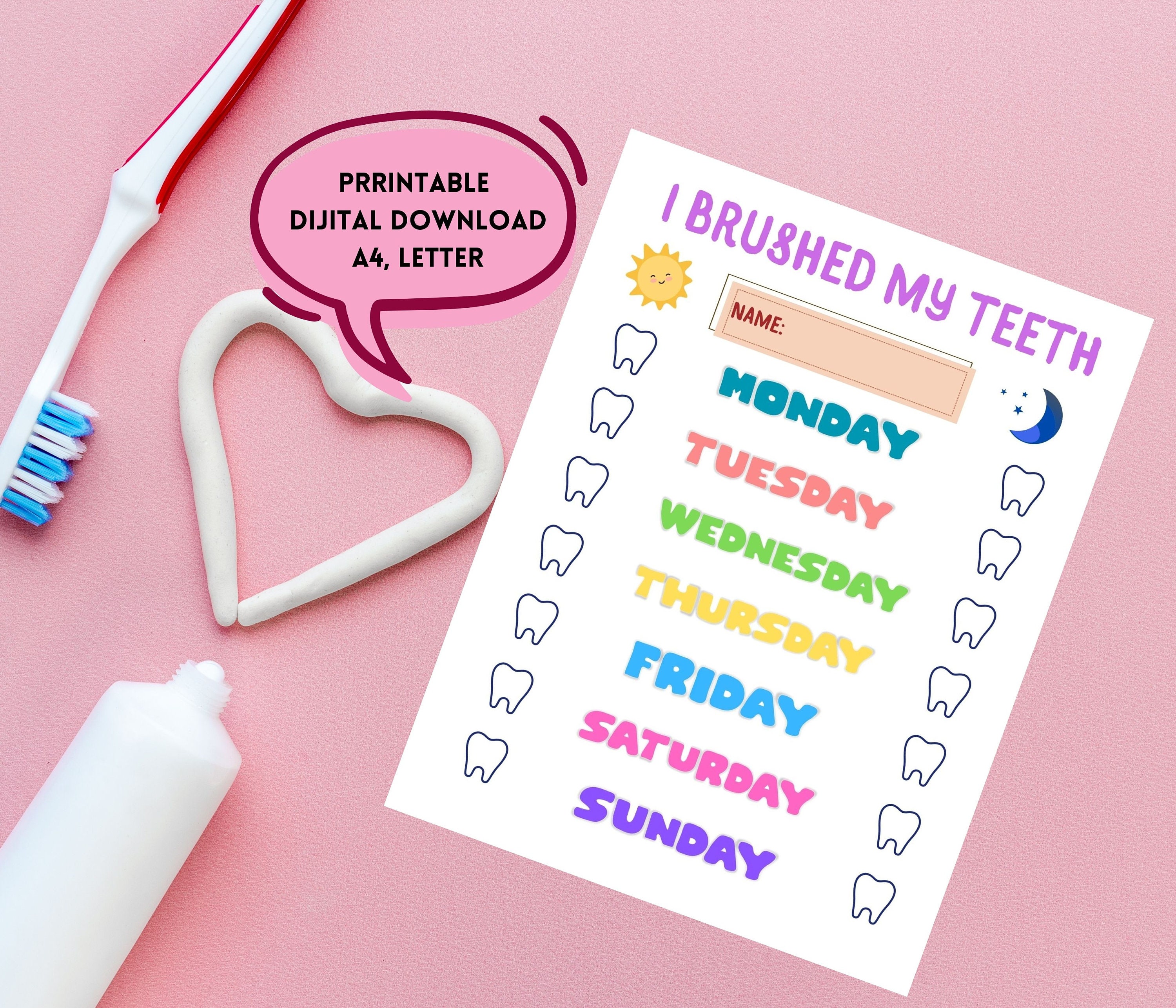 Kids Brushed Teeth Routine Chart, Brush Your Teeth, Brush Teeth Chart ...