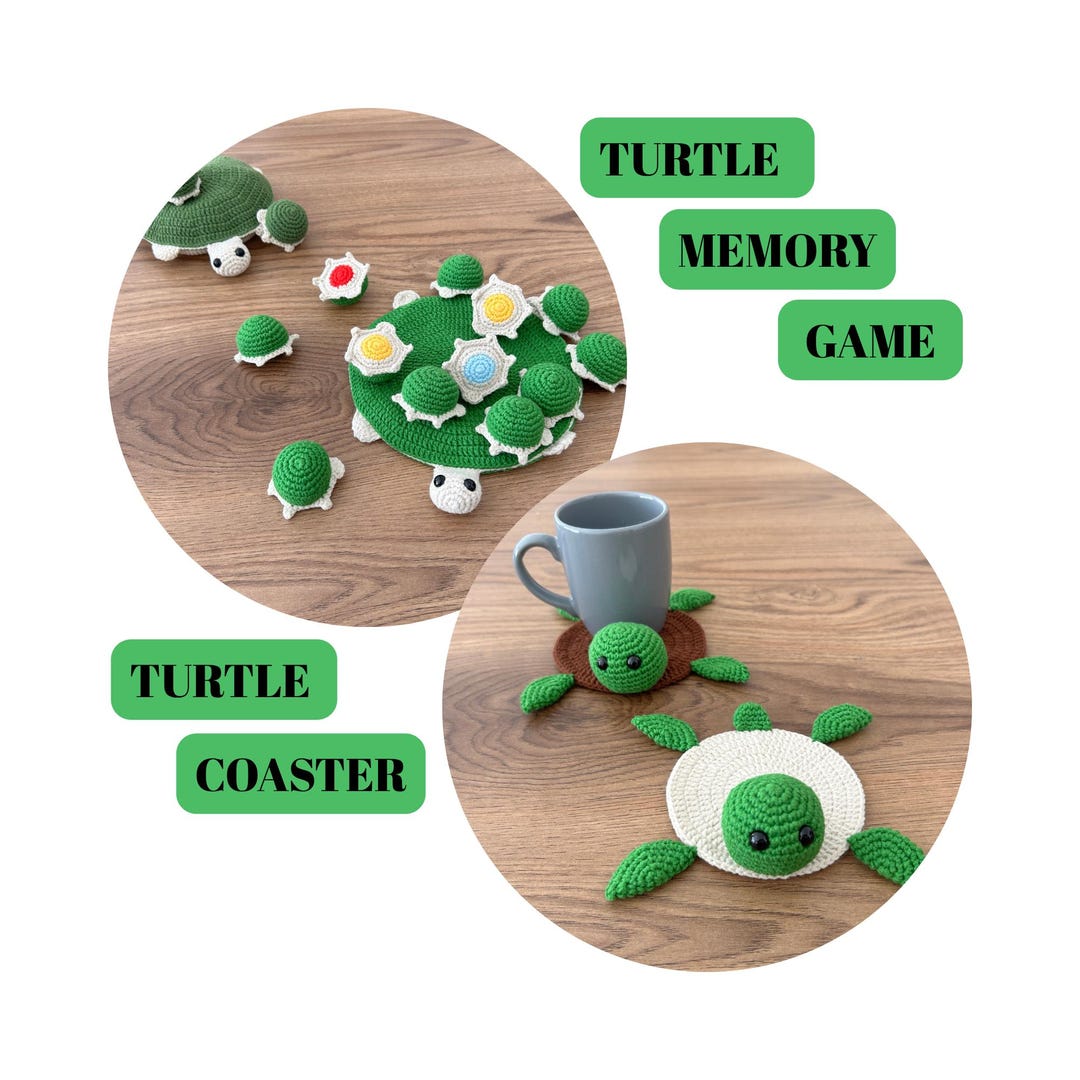 Crochet Turtle Memory Game and Crochet Turtle Coaster Pattern Original ...