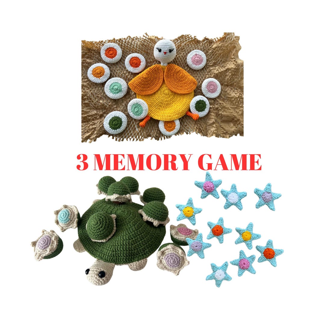 3 Memory Game Pattern Crochet Matching Game Turtle Memory Game Star ...