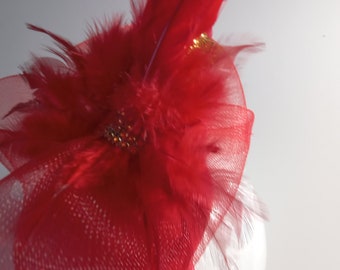 Red Small Hat With Modern Bow and Piece of Netting, Red Headpiece With ...
