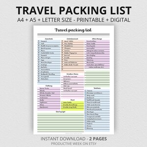Travel Packing List Compatible With Goodnotes, Notability Etc Printable ...