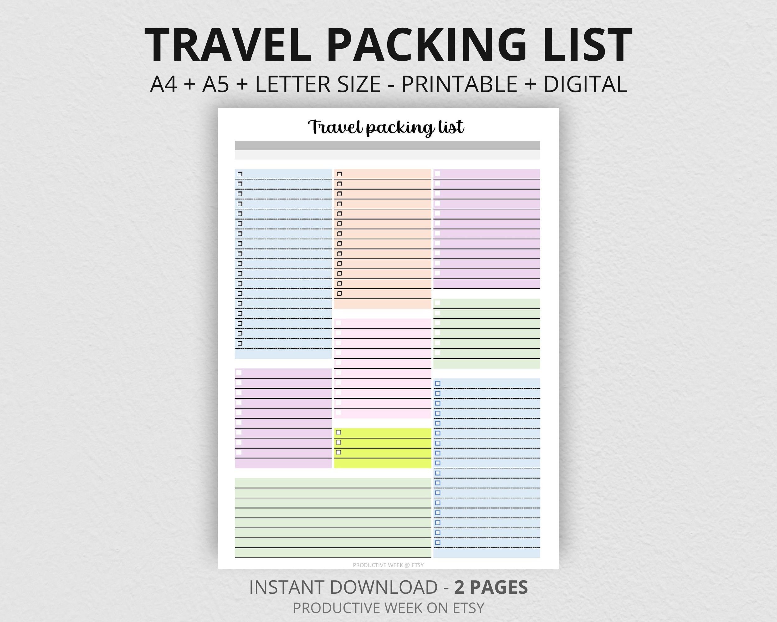 Travel Packing List Holiday Checklist Travel Planner Vacation Packing ...