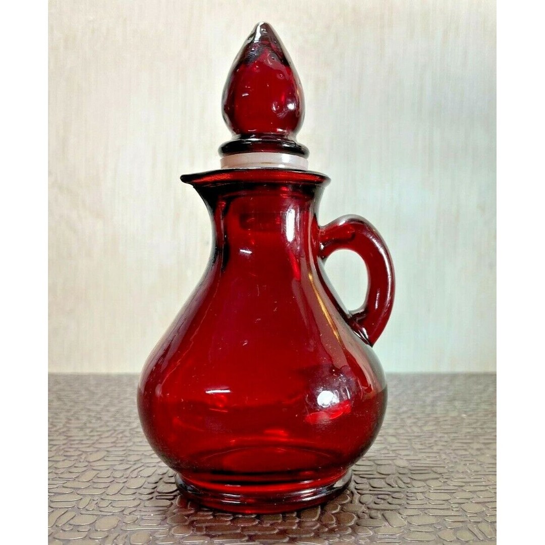 Vintage Avon Red Glass Pitcher Decanter Bottle With Strawberry Stopper ...