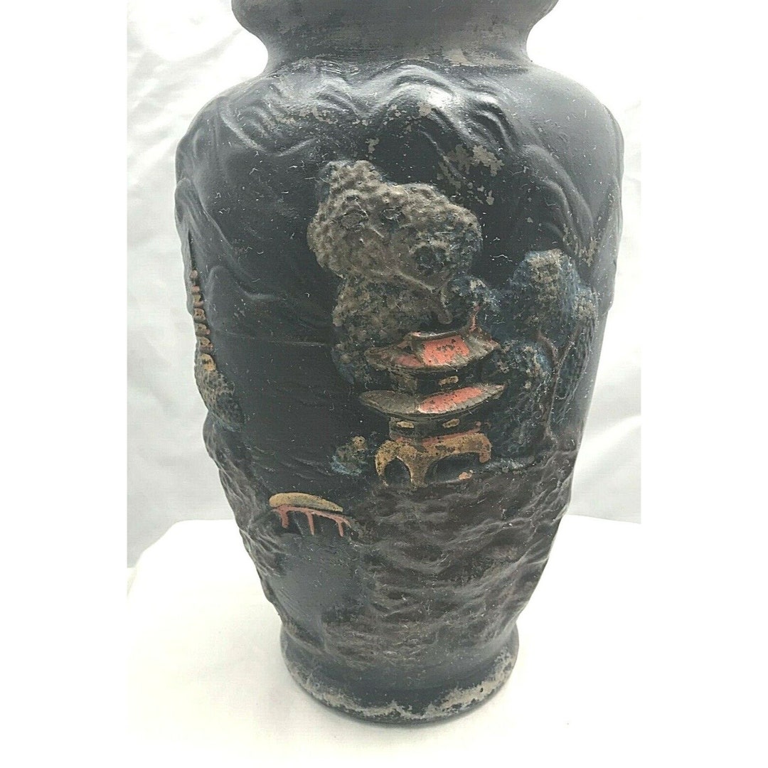 Vintage Oriental Black Chalkware Vase, Handpainted, Beautiful * - Etsy