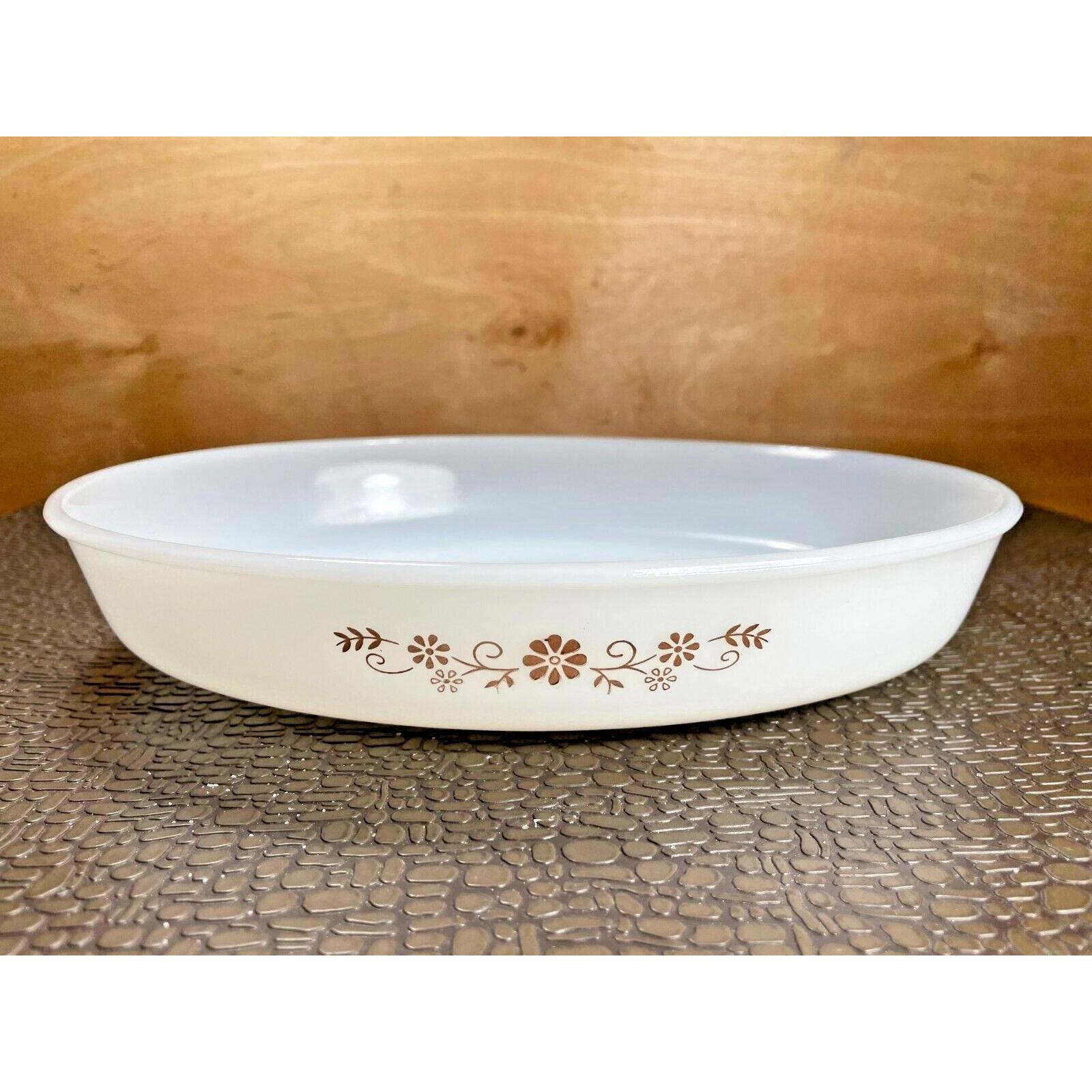 Vintage Dynaware Pyr-o-rey Milk Glass Casserole Dish Brown Daisy Flower ...