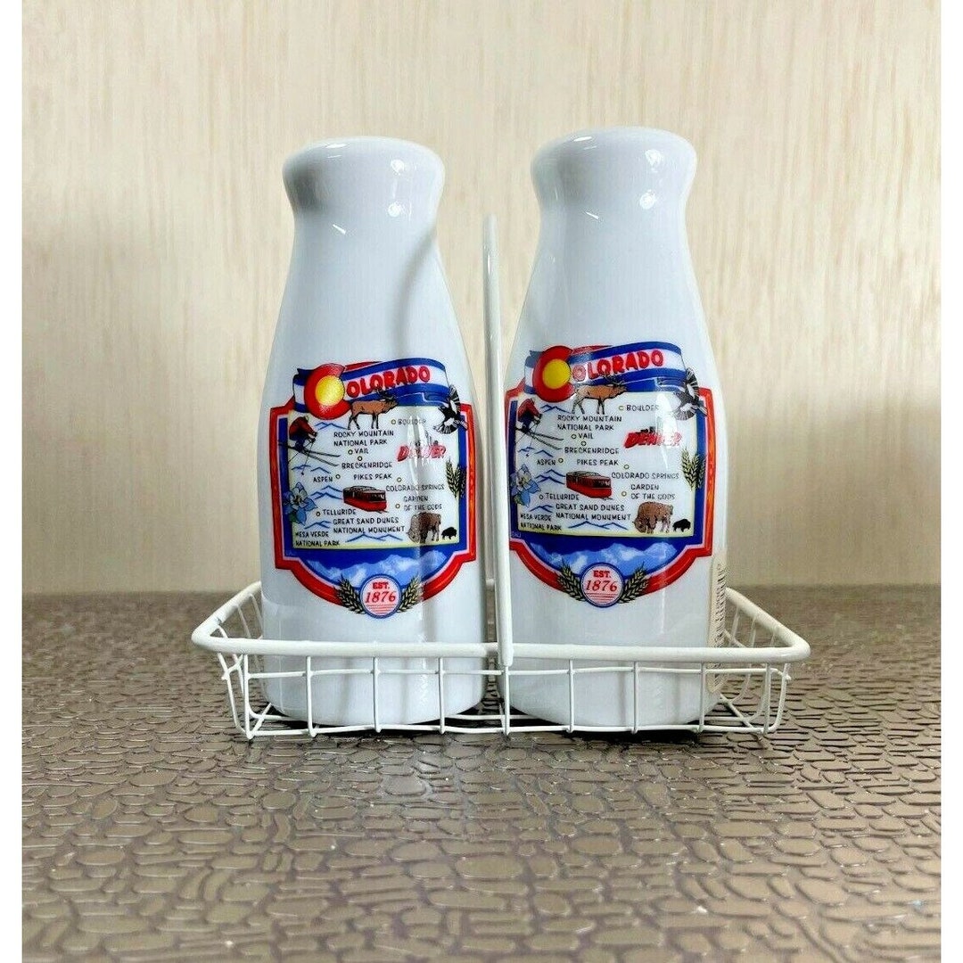 Vintage Colorado Milk Bottles With Wire Case Salt and Pepper Shakers - Etsy