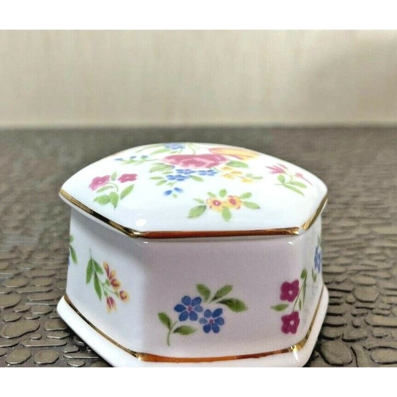 Vintage Ayshford Octagon China Floral Trinket Box, Staffordshire ...