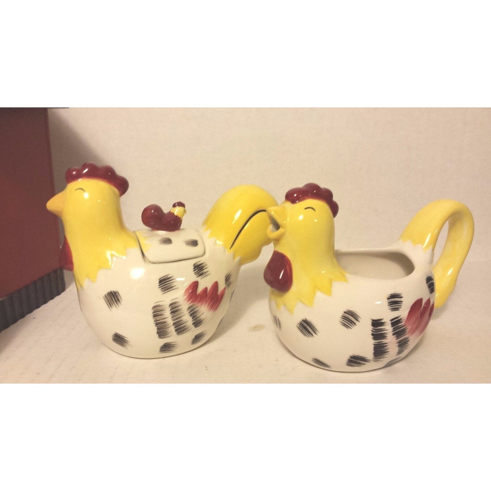 Country Ceramic Pottery Roosters Creamer Sugar Set, Chestnut Creek - Etsy