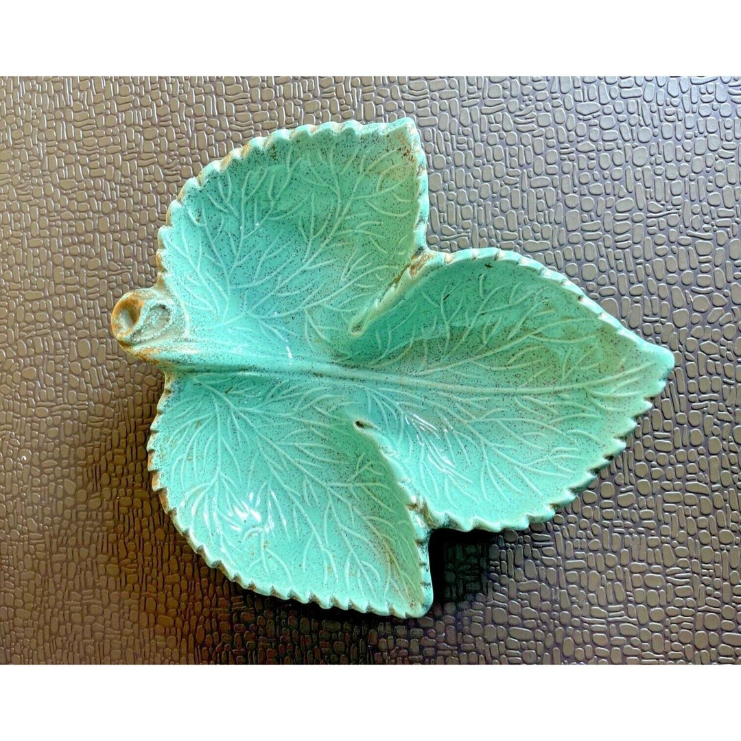 Vintage California Original Pottery Green Ceramic Leaf Bowl Dish #116 ...
