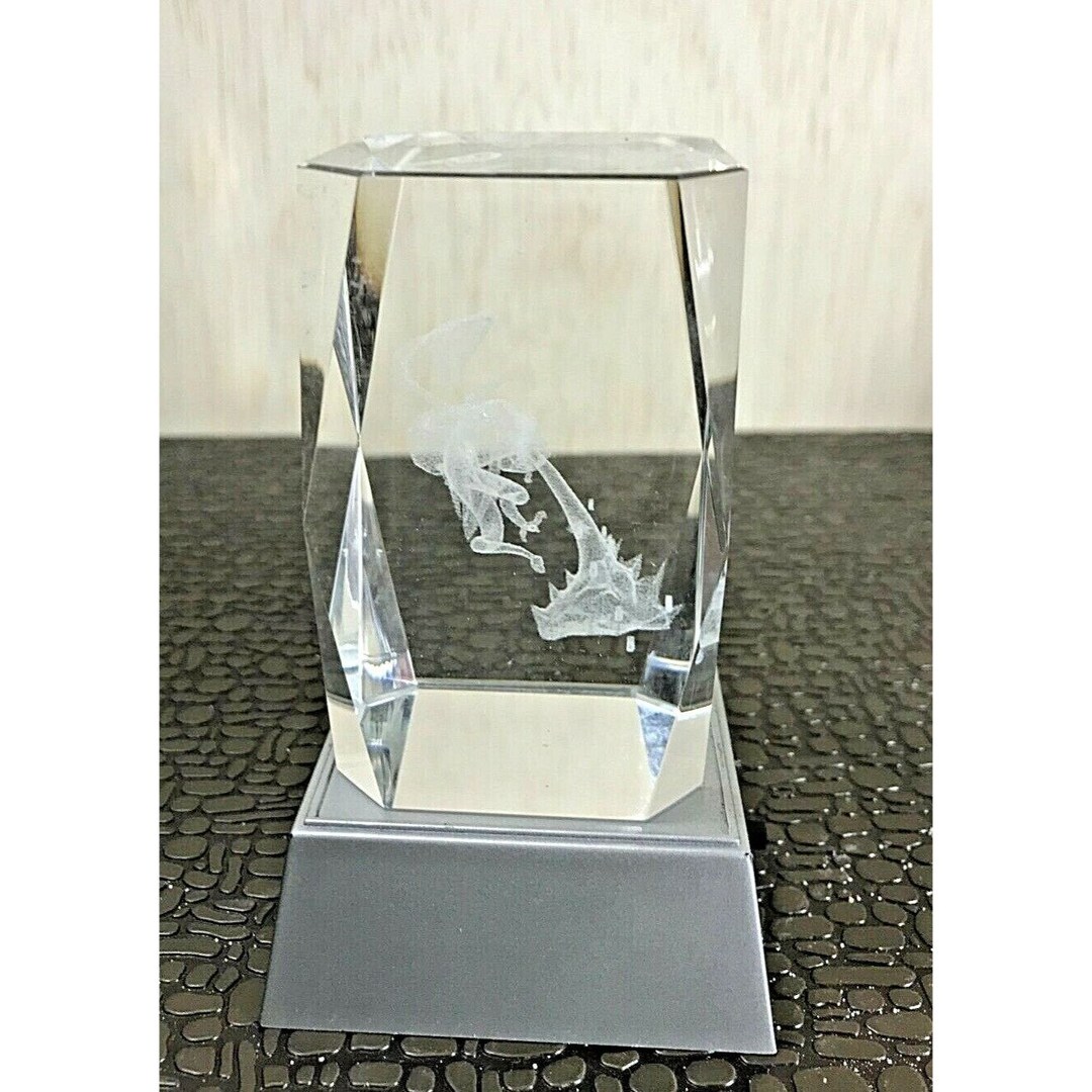 Vintage Clear Acrylic Lucite Etched Paperweight Winged Fire Breathing ...