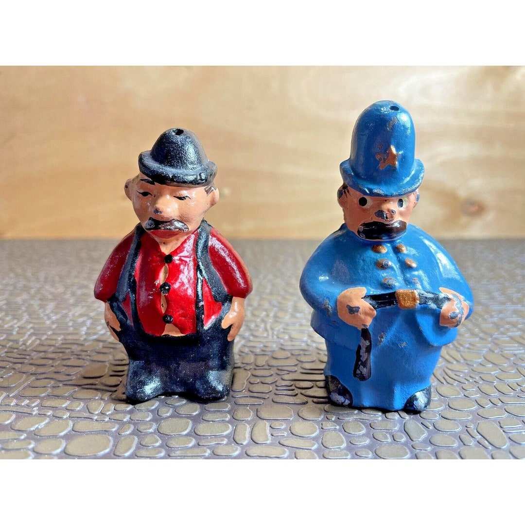 Antique Cast Iron Cop and Robber Salt & Pepper Shakers rare - Etsy