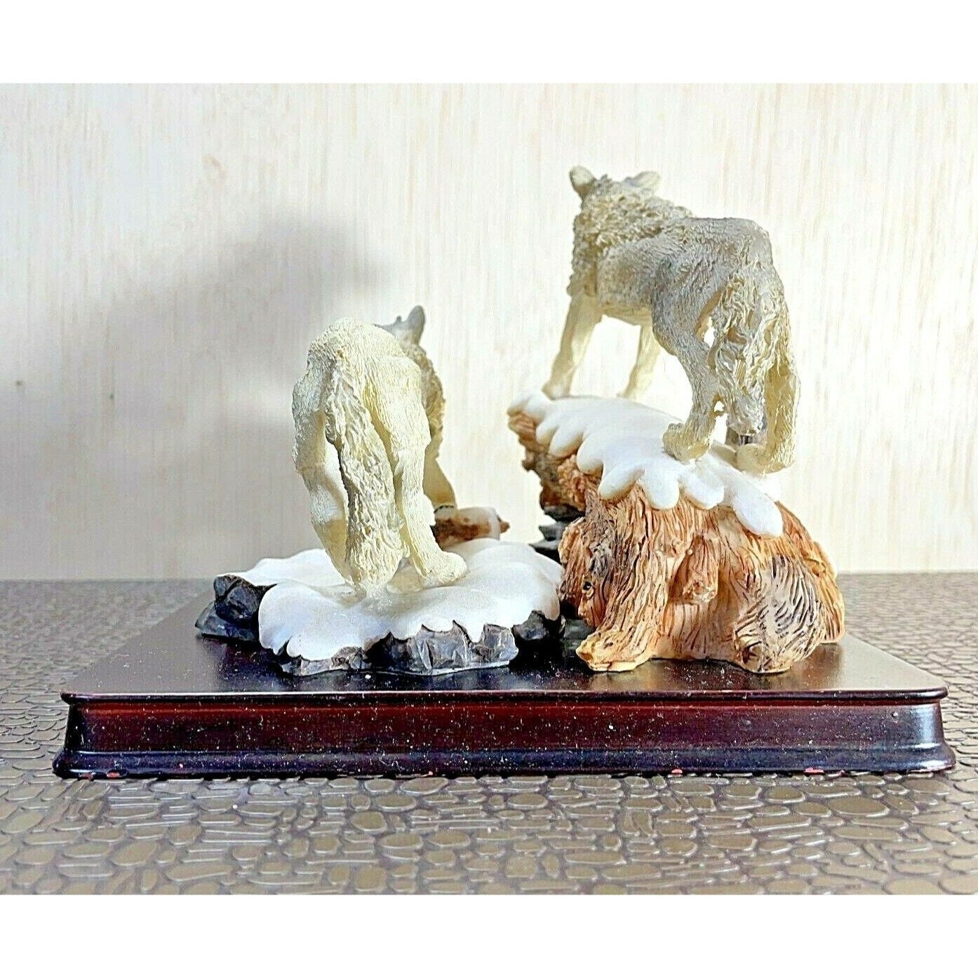 2 Resin Wolves Figurines on Snow Capped Wooden Base - Etsy