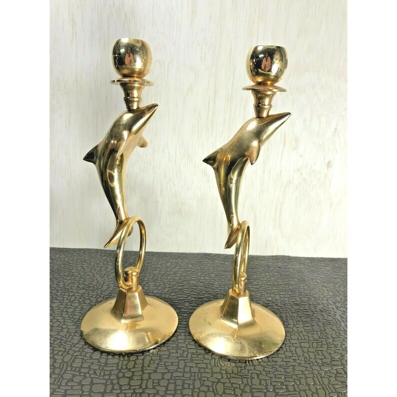 Set of 2 Solid Brass Dolphin Candle Holders * - Etsy
