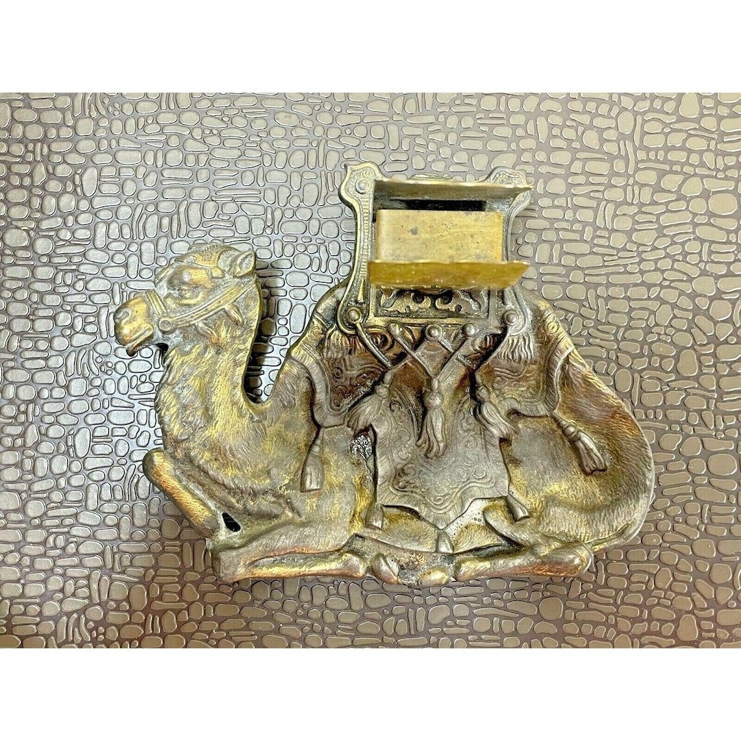 Antique Cast Iron/brass Camel Ashtray With Match Holder Early 1900s ...