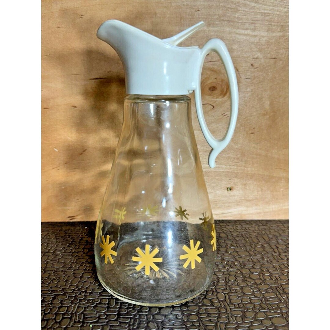 Pyrex Glass Syrup Server With Handle, Gold Starburst Maple Syrup Jug - Etsy