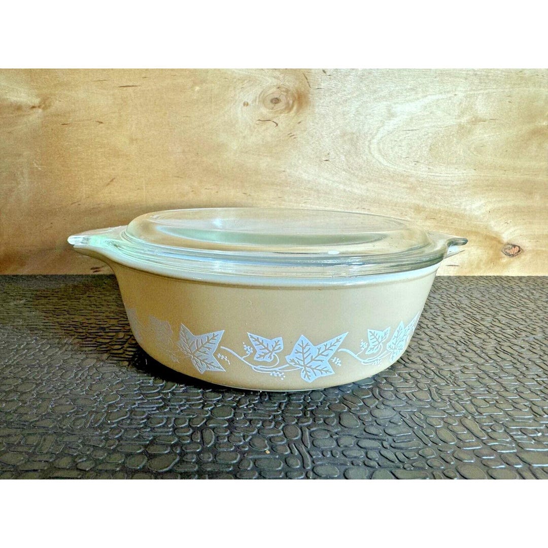 Vintage Pyrex 471 Sandalwood Tan White Ivy Leaf Dish Bowl With Lid - Etsy