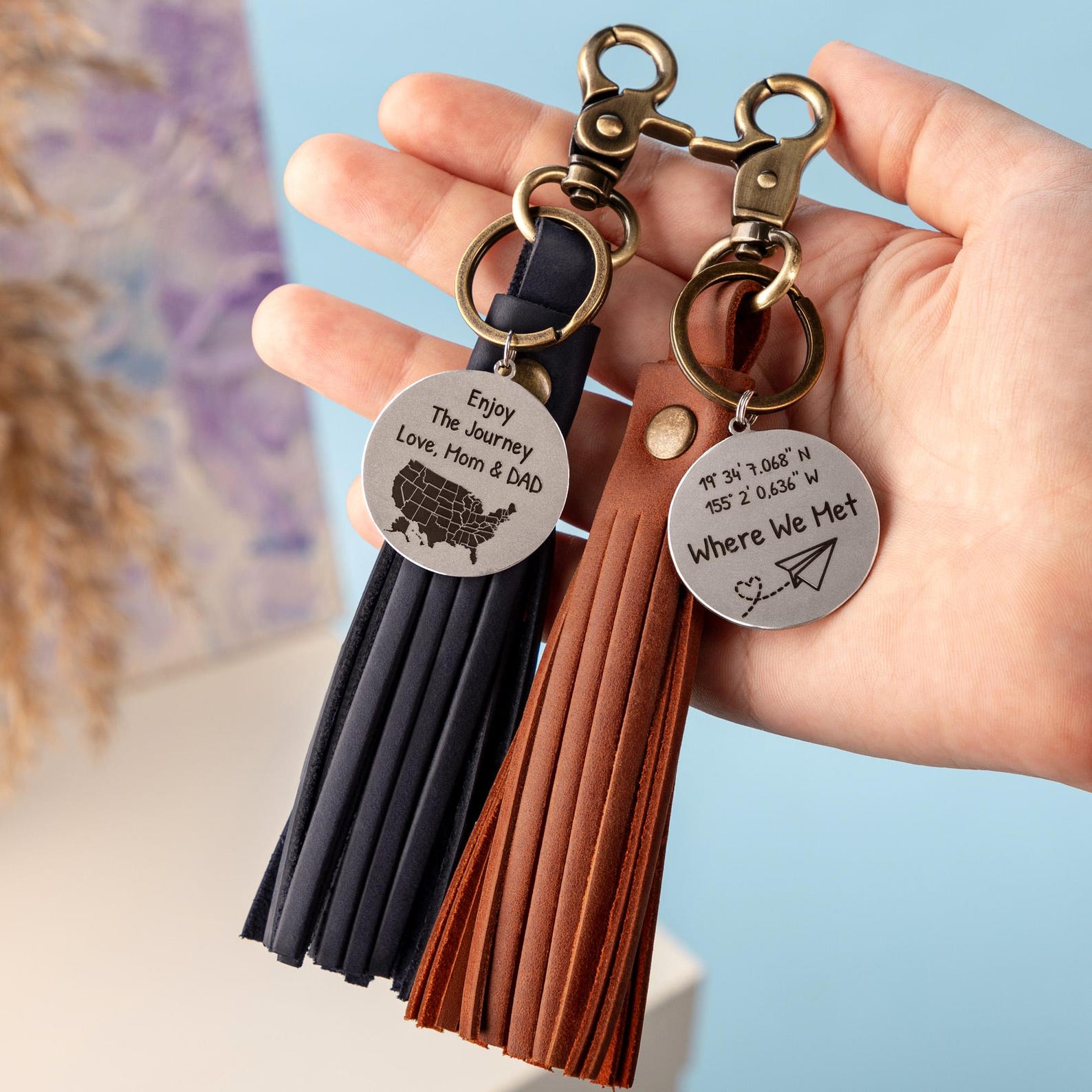 Jesus Loves You - Leather Tassel Keychain With Customized Bible Verse ...