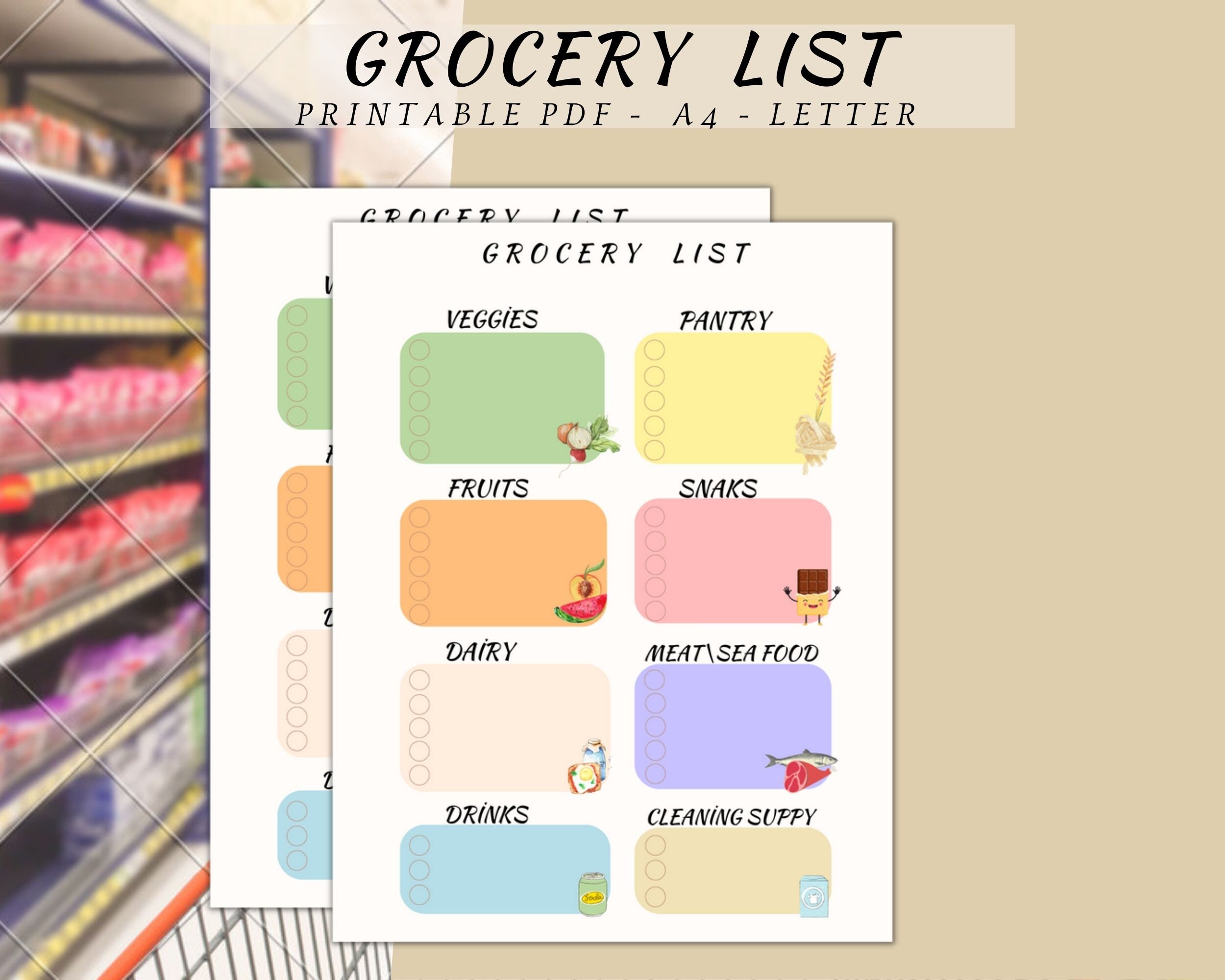 Printable Grocery List, Groceries Planner, Food Shopping List, Dairy ...