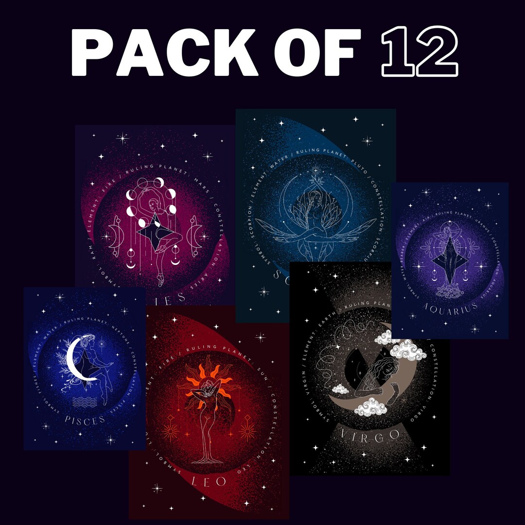 Zodiac Sign Posters Astrology Wall Poster Pack of 12 - Etsy