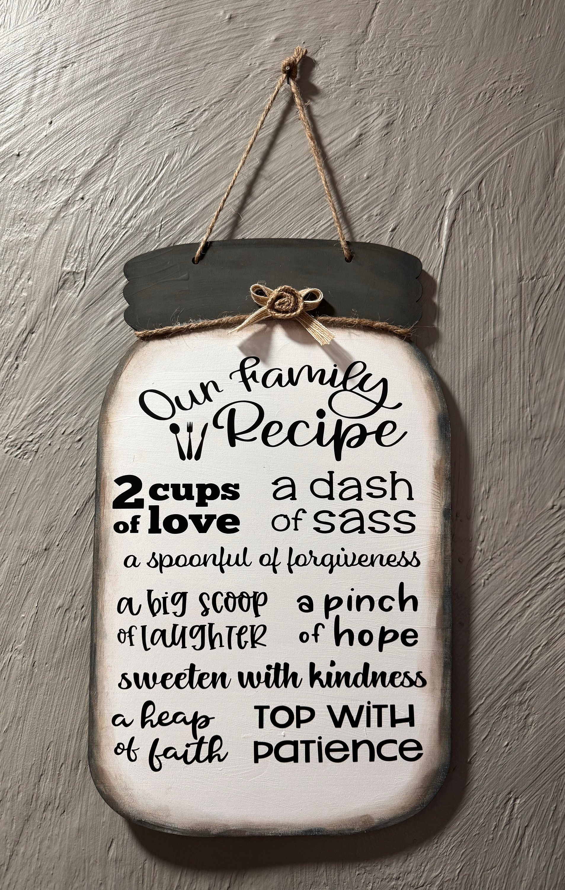 Wooden Handmade Decorative Kitchen Sign Our Family Recipe FREE Shipping ...