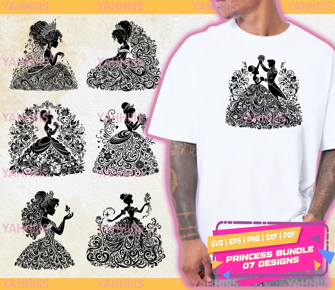 07 Princess Designs SVG Bundle, Cartoon SVG Sublimation Designs ...