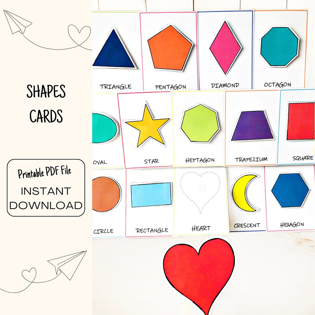 14 Basic Shapes Flashcards Printable, Modern Minimalist Shape Flash ...