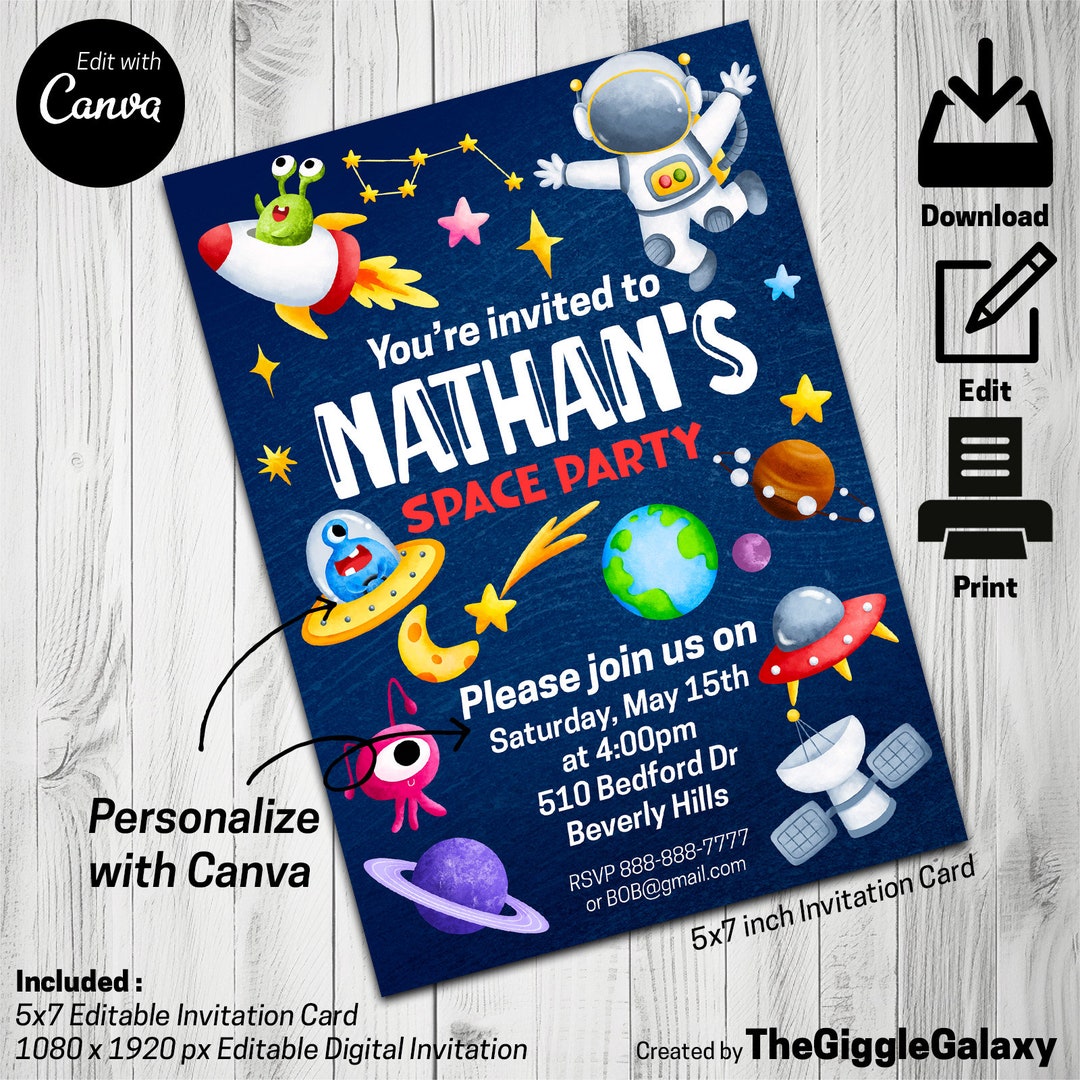 Editable Space Party Invitation Space Birthday Invitations - Etsy