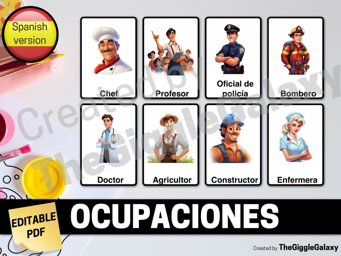 Occupations Flashcards for Kids SPANISH EDITION 16 Flash - Etsy