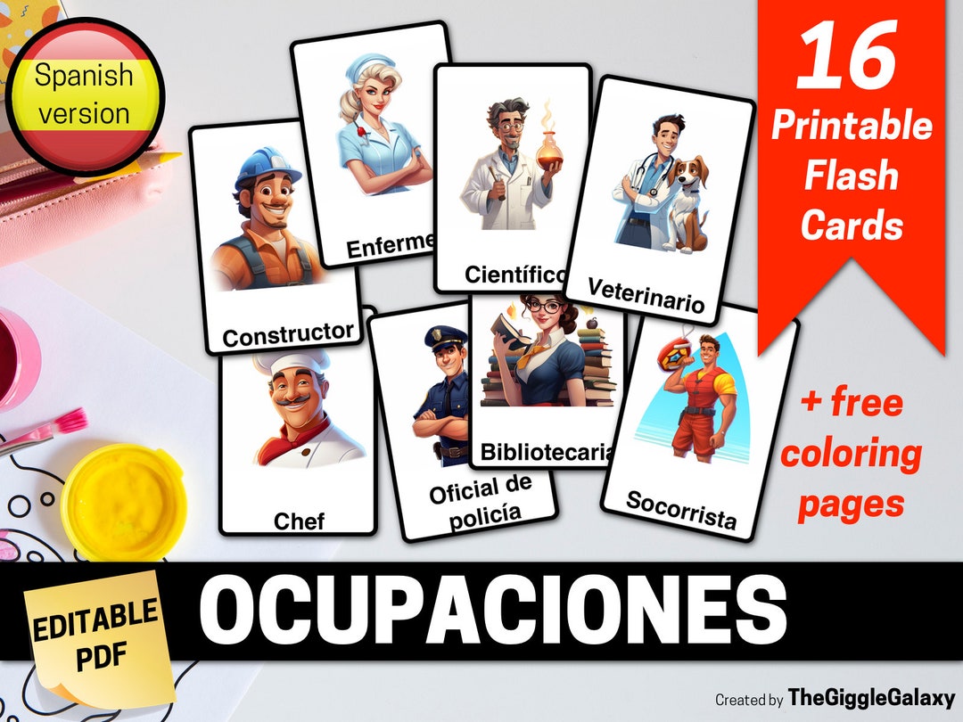 Occupations Flashcards for Kids SPANISH EDITION 16 Flash - Etsy