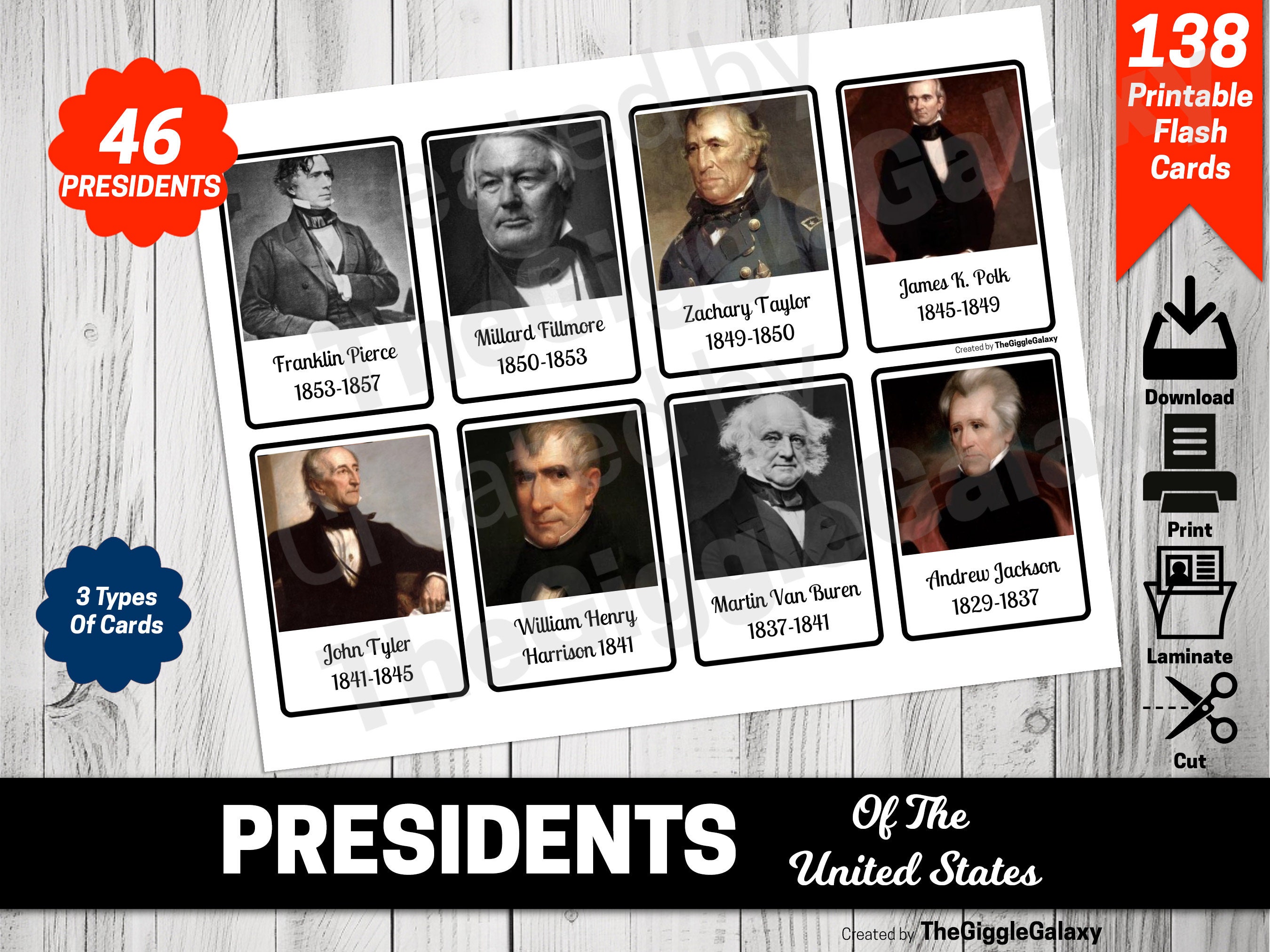 PRESIDENTS of the USA 138 Montessori Cards Flash Cards Nomenclature ...
