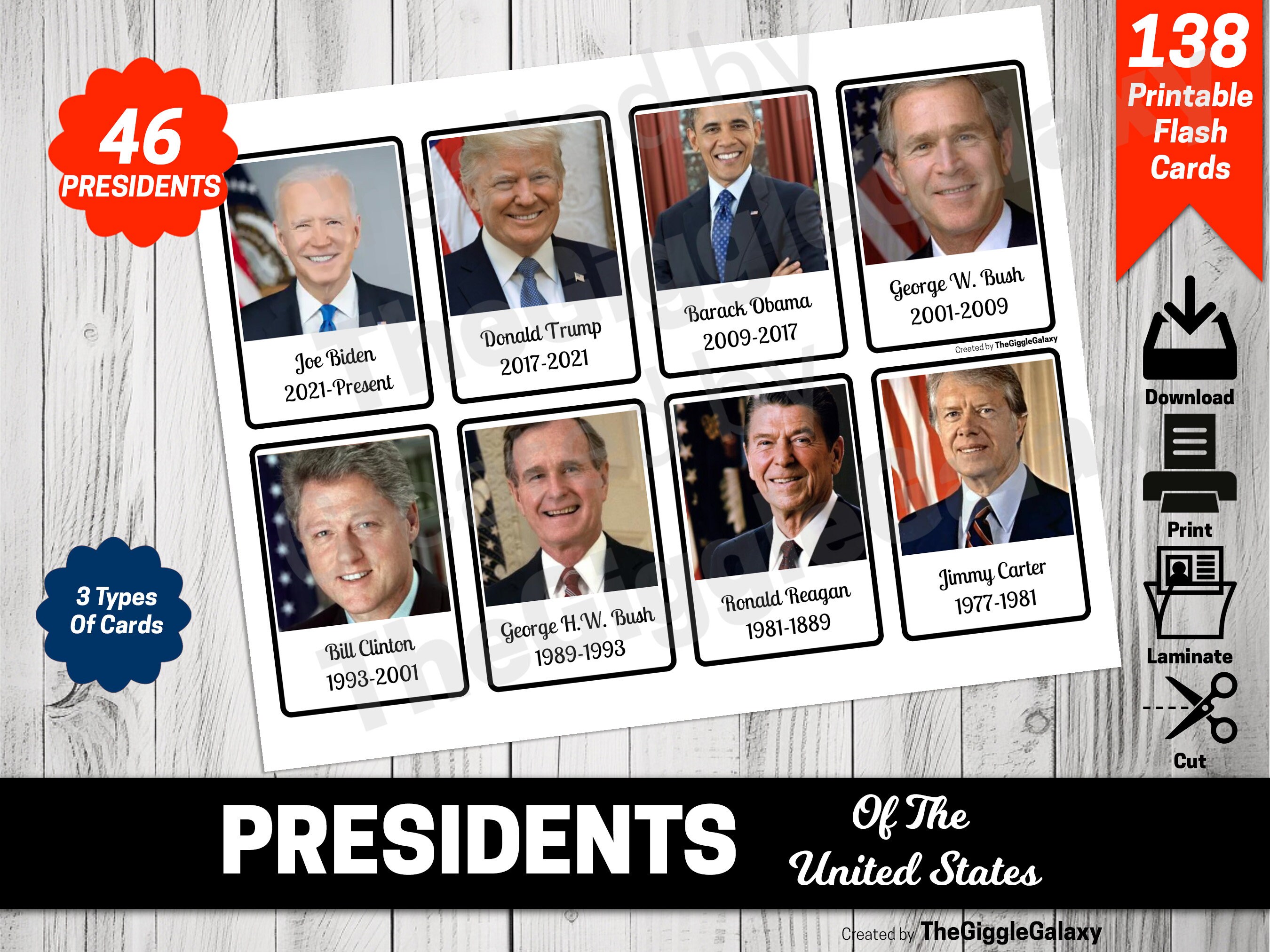 PRESIDENTS of the USA 138 Montessori Cards Flash Cards Nomenclature ...