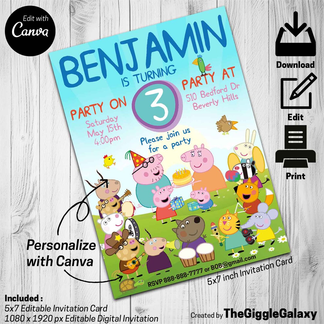 Editable Peppa Pig Birthday Invitation Template Printable Peppa Pig ...