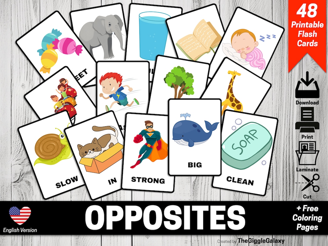 Tarjetas didácticas para niños opuestos / Tarjetas grandes de ...